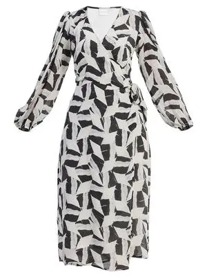 REISTOR Abstract Mosaic Print Midi Wrap Dress - Black