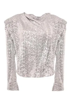 MADEBYZA Sequin Embellished Blouse With Padded Shoulders - Silver