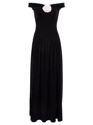 ROSERRY Venice Maxi A-line Jersey Dress With Rosette - Black