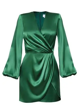 NOMI FAME Satin Draped Mini Dress - Green