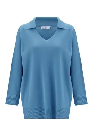 PERALUNA Polo V-neck Knit Pullover - Blue