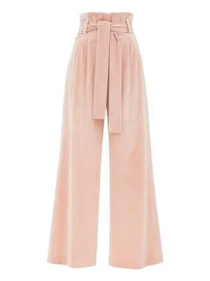 JULIA ALLERT High Waisted Velvet Trousers With Belt - Pink