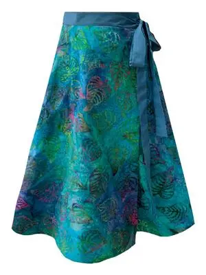 FROCK TALES Waterside Print Wrap Midi Skirt With Pockets - Green/blue