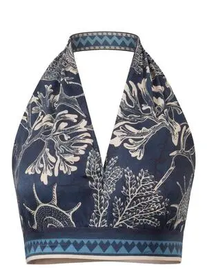 MAVLO Marine Print Halter Crop Top - Blue