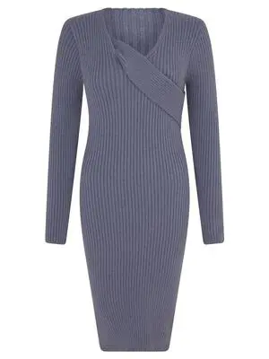 SOUR FIGS Asymmetric Slant Band Jumper Midi Dress - Grey