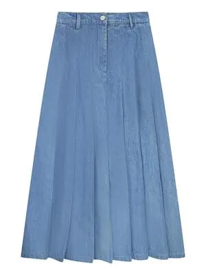 RAVE ON TREND Pleated Denim Midi Skirt - Blue