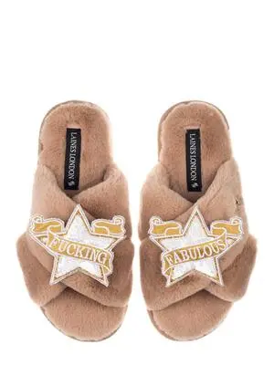 LAINES LONDON Classic Slippers With Brooches - Brown