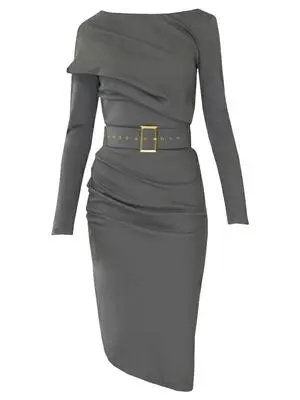 ALINA CERNATESCU Slide Ash Midi Cocktail Dress - Grey