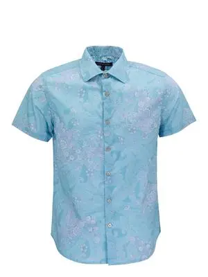 LORDS OF HARLECH Blue Scott Paisley Explosion Teal Mens Printed Button Up Shirt Blue