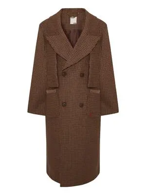 PCFG Houndstooth Wool Long Coat - Brown