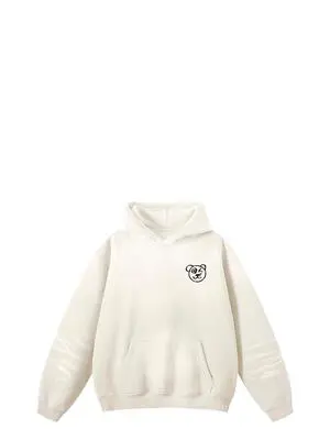 X ILONA BLUE Universal Fit Graffiti Teddy Bear Cotton Cream Vintage Wash Hoodie - Black