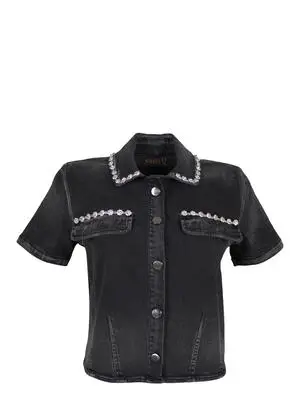 LALIPOP DESIGN Crystal Embellished Denim Jacket - Black