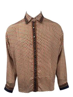 MONZLAPUR NEW YORK Embossed Botanic Long Sleeve Crepe Shirt Copper - Orange