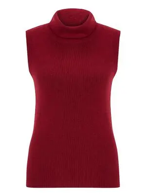 PERALUNA Roll Neck Sleeveless Knit Blouse - Red