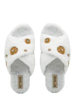 RETTROSE Diamanté Embellished Slipper - White