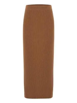 PERALUNA Rib Knitted Cashmere Blend Knitwear Pencil Skirt - Brown