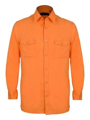 DAVID WEJ Hugo Linen Front Pocket Shirt - Orange