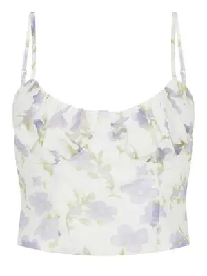 SOUR FIGS Floral Print Crop Top - White/purple