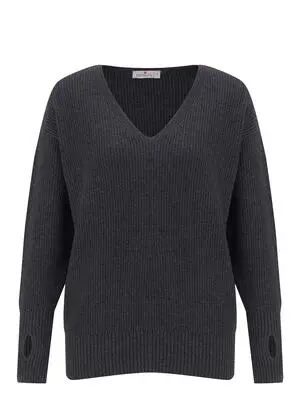 PERALUNA Cashmere Blend V-neck Pullover - Grey