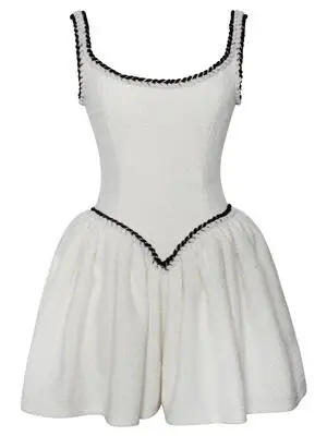 MISS CIRCLE NEW YORK Boucle Tweed V-drop Waist Mini Dress - White