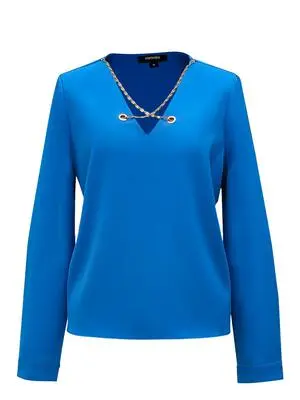 SMART AND JOY V-neck Blouse With Chain Detail - Blue