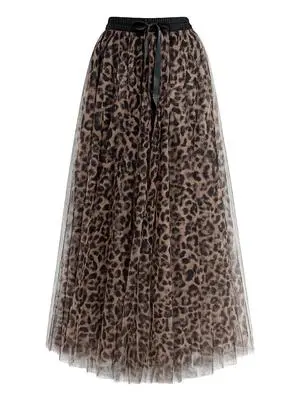 TANTRA SPAIN SL Animal Print Tulle Midi Skirt - Brown