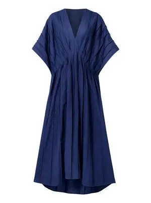 KARGEDE Kargede Navy Linen Kaftan Dress With Pleated Detailing
