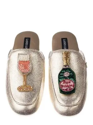 LAINES LONDON Classic Mules With Champagne Brooches - Gold