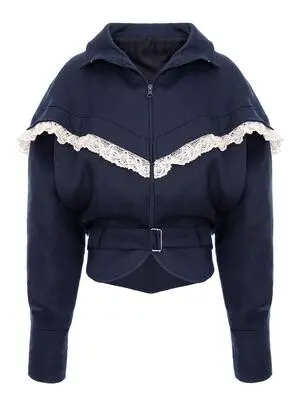 CONCEPT A TROIS Linen Jacket With Lace Details - Blue