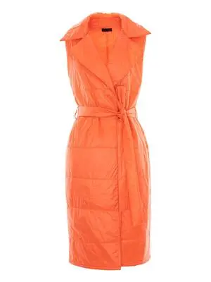 CONCEPT A TROIS Quilted Midi Vest With Lapel - Orange
