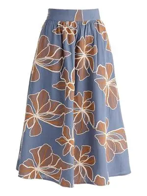 PAISIE Floral Embroidered Midi Skirt - Blue