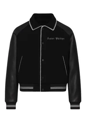 FREAK VAULT Saint Philippe Noir Varsity Jacket With Faux Leather Sleeves - Black