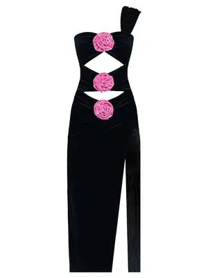 NUR KARAATA Belmond Velvet Cut-out Midi Dress - Black