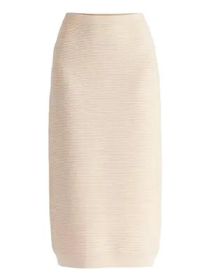 PAISIE Ribbed Knit Midi Skirt - Beige