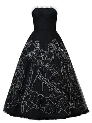 MATSOUR'I Dancing At A Ball Hand-embroidered Gown - Black