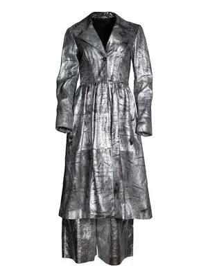 ZASTASTUDIO Leather Trench Coat With Pants - Silver