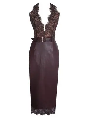 MISS CIRCLE NEW YORK Fiera Halter Belted Midi Dress - Red