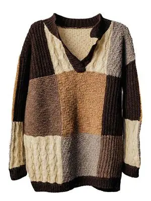 CHARKHA & LOOM Bulbul Patchwork Pullover - Brown