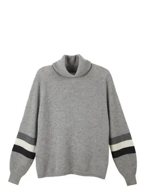COVE Roll Neck Rib Knit Jumper - Grey/black/white