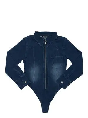 CIRCULAR PATH Denim Bodysuit - Blue