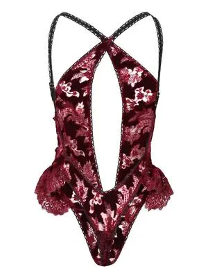 BELLE ET BON BON Velvet Morello Cherry Bodysuit - Red