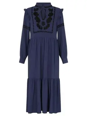 RAFFYA Lulu Embroidered Maxi Dress - Blue