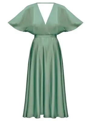 UNDRESS Sonya Sage Midi Cocktail Dress With Butterfly Sleeves - Green