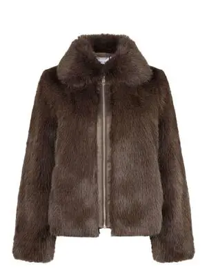 ISSY LONDON Karla Faux Fur Bomber Jacket - Brown