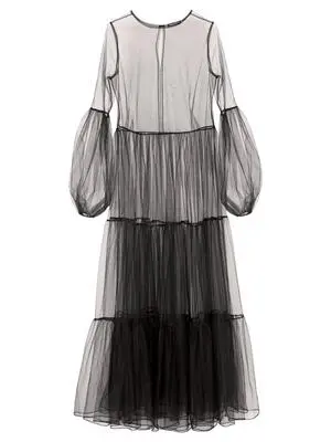 HELENE GALWAS Alena Maxi Tulle Dress With Puff Sleeves - Black