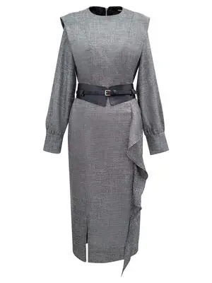 SMART AND JOY Tailor Dress With Ruffle Detail - Silver
