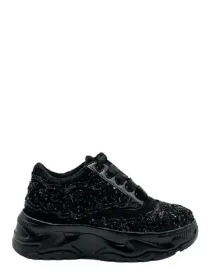 RETTROSE Ava Embellished Suede Trainers - Black