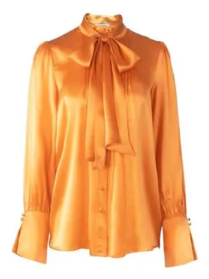 SOLGO ATELIER Silk Charmeuse Blouse With Pintuck And Bowtie - Orange