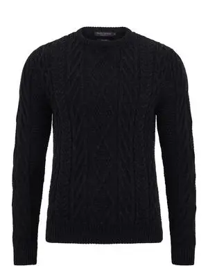 PAUL JAMES KNITWEAR Chunky Merino Wool Cameron Cable Jumper - Black