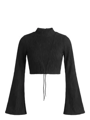 VIRAGO Stria Crop Top With Flared Sleeves - Black